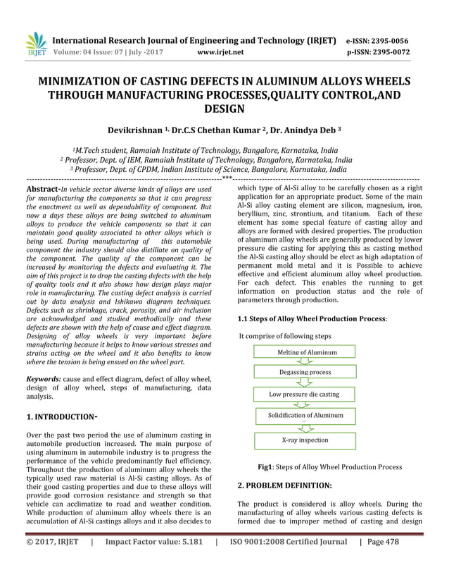Minimization of Casting Defects in Aluminum Alloys Wheels through Manufacturing Processes ...