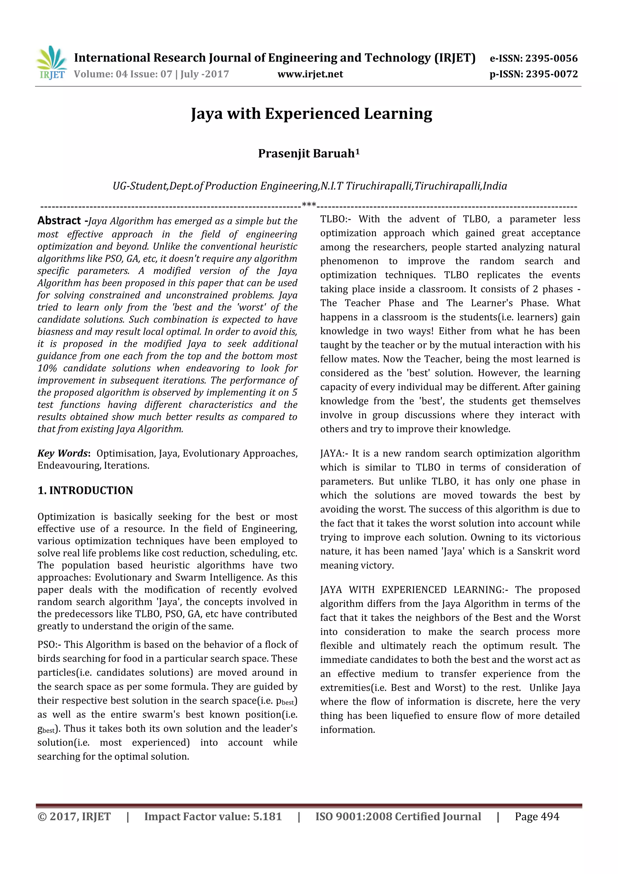 Jaya with Experienced Learning | PDF