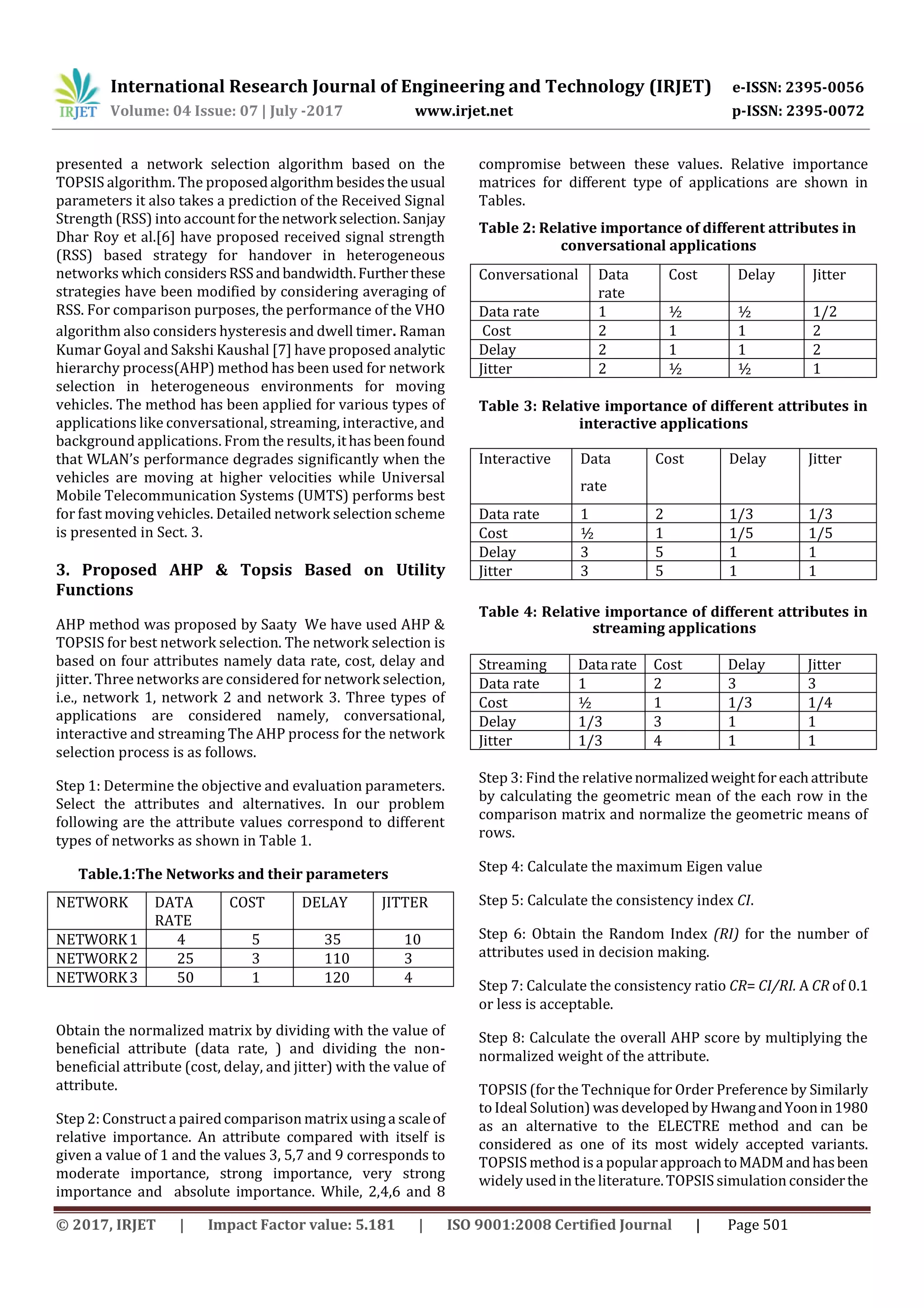 The Utility Based Ahpand Topsis Methods For Smooth Handover In Wireless Networks Pdf