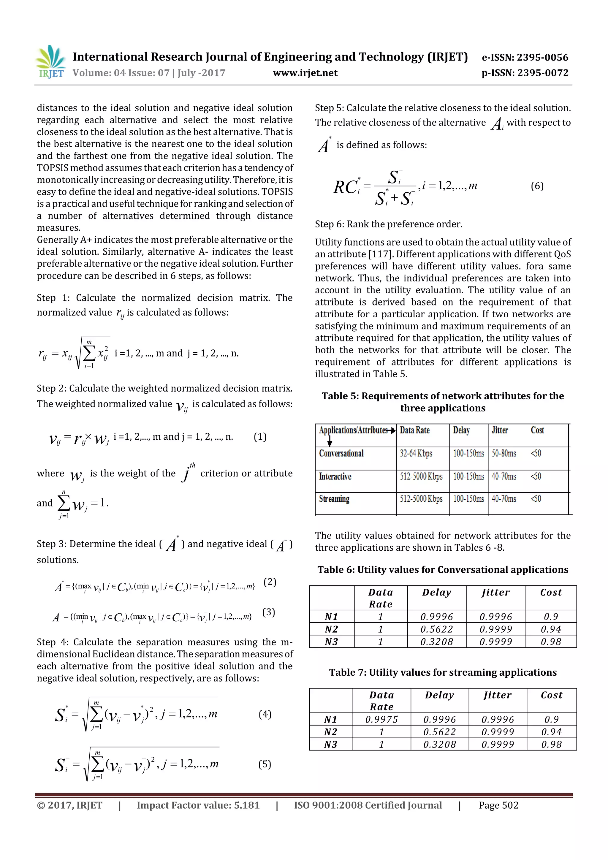 The Utility based AHP& TOPSIS Methods for Smooth Handover in Wireless Networks | PDF