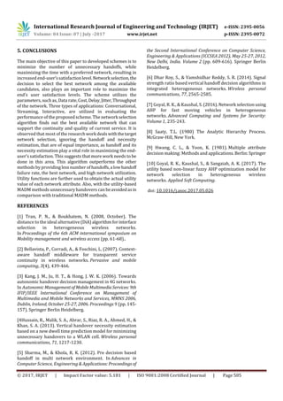 The utility based AHP& TOPSIS methods for smooth handover in wireless networks | PDF