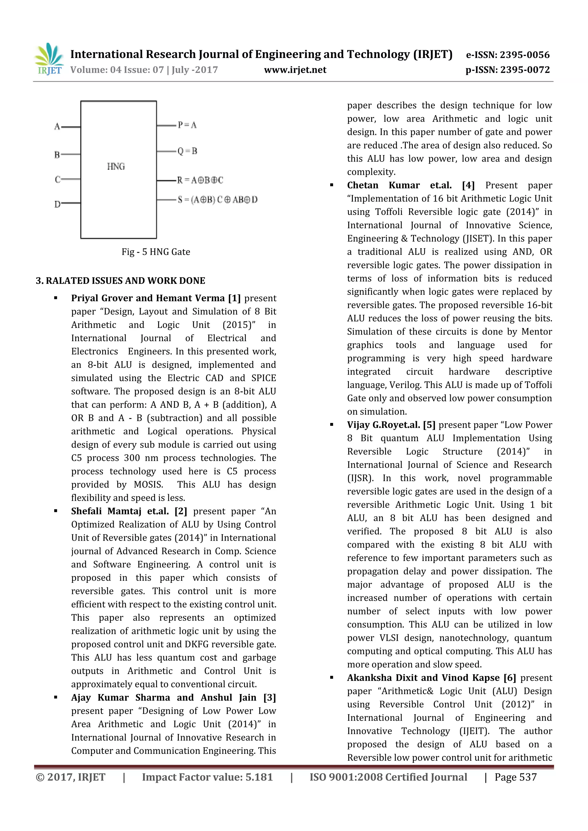 An Extensive Literature Review on Reversible Arithmetic and Logical Unit | PDF