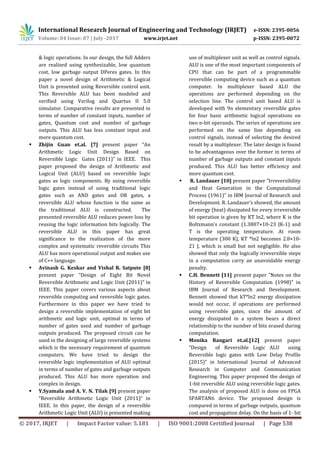An Extensive Literature Review on Reversible Arithmetic and Logical Unit | PDF
