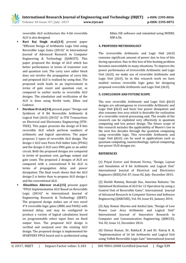 An Extensive Literature Review on Reversible Arithmetic and Logical Unit | PDF