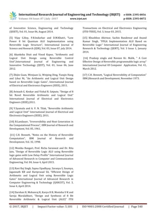 An Extensive Literature Review on Reversible Arithmetic and Logical Unit | PDF