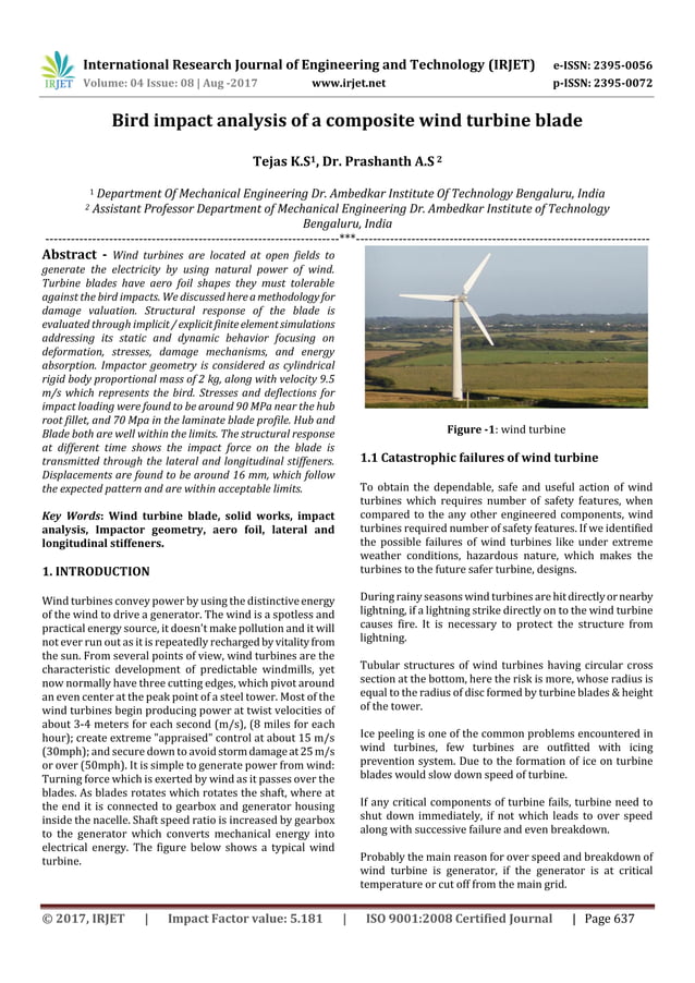 Bird Impact Analysis of a Composite Wind Turbine Blade | PDF
