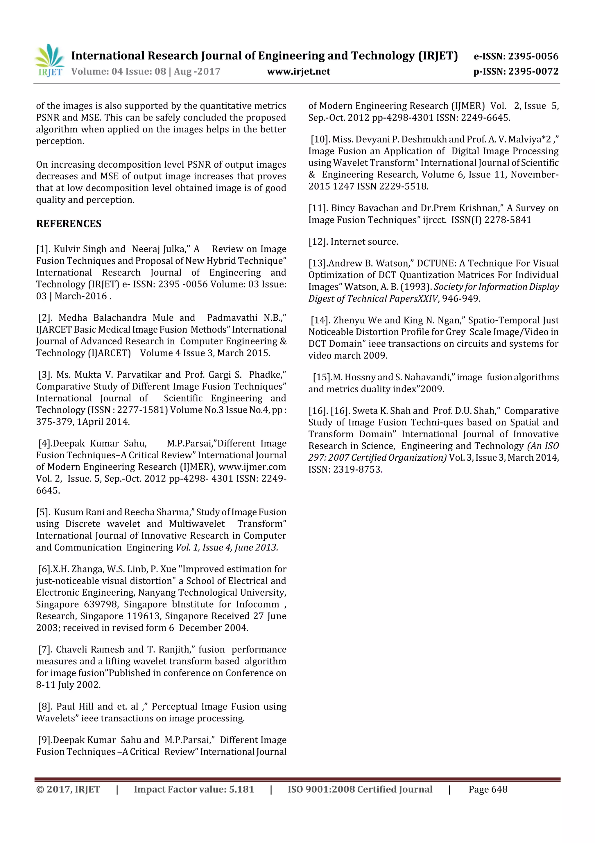 Image Fusion Ehancement using DT-CWT Technique | PDF