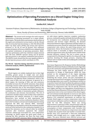Optimization of Operating Parameters on a Diesel Engine using Grey Relational Analysis | PDF