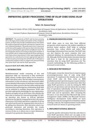 Improving Query Processing Time of Olap Cube using Olap Operations | PDF | Databases | Computer ...