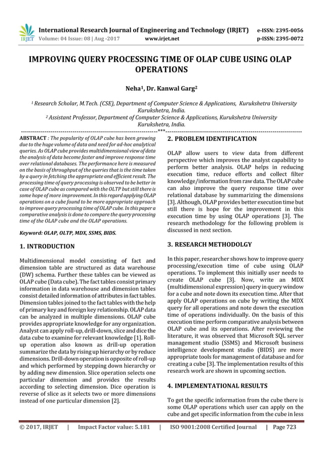 Improving Query Processing Time of Olap Cube using Olap Operations | PDF