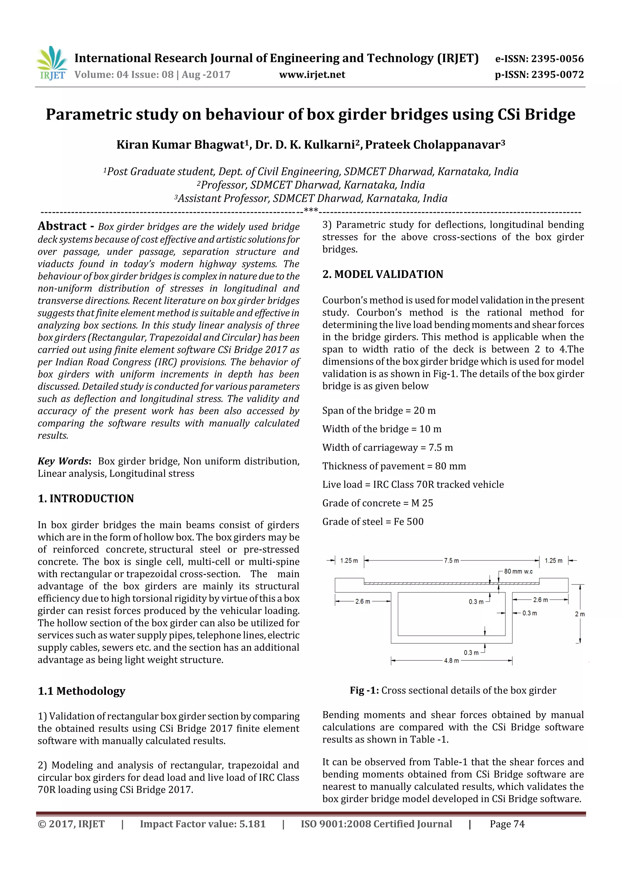 Parametric study on behaviour of box girder bridges using CSi Bridge | PDF