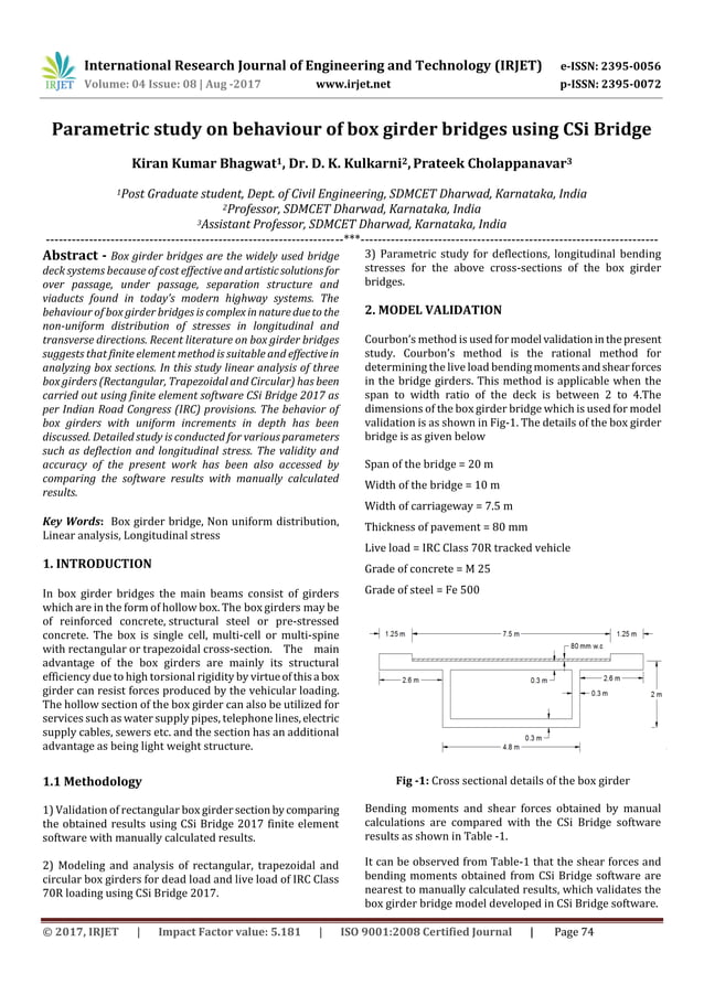 Parametric study on behaviour of box girder bridges using CSi Bridge | PDF | Civil Engineering ...