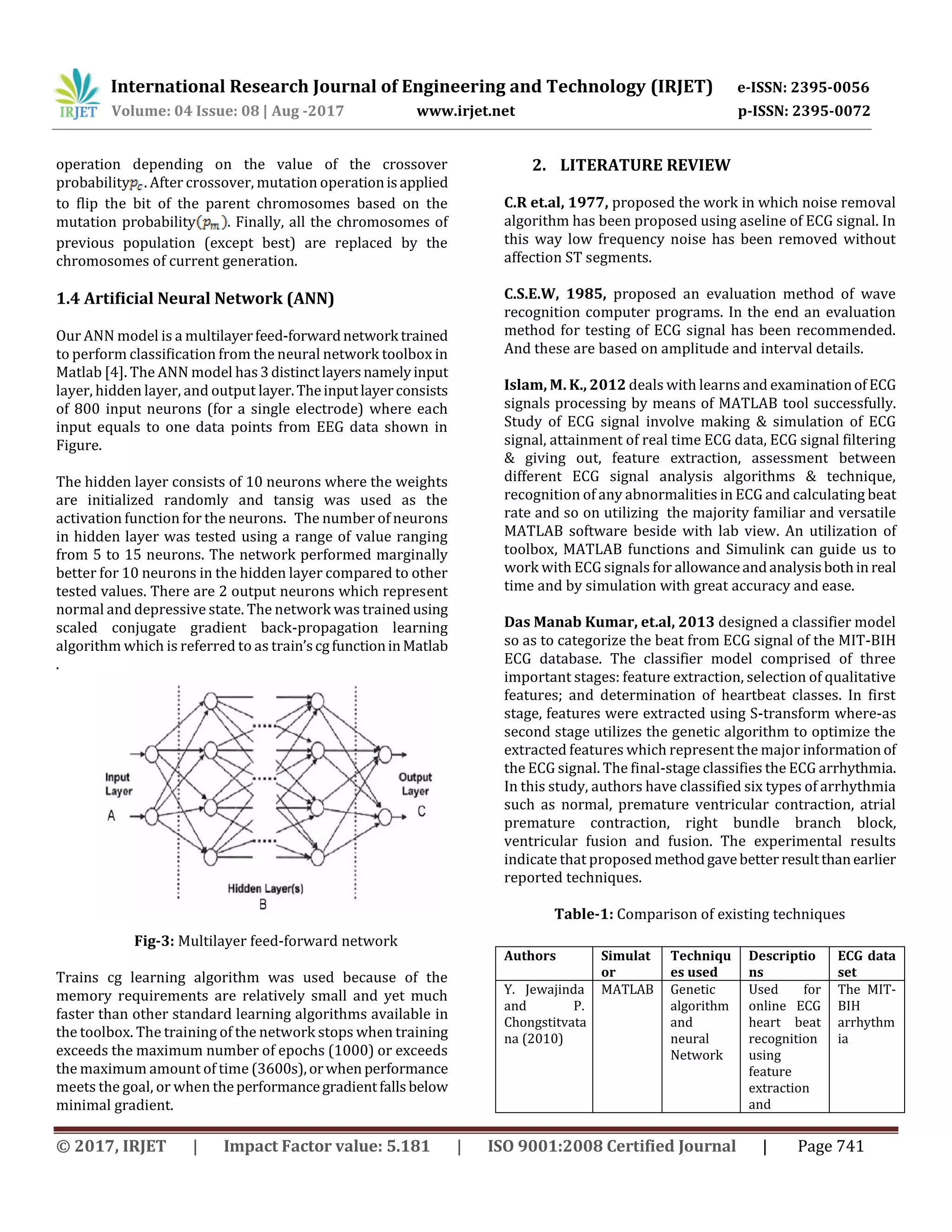 Disease Classification using ECG Signal Based on PCA Feature along with GA & ANN Classifier | PDF