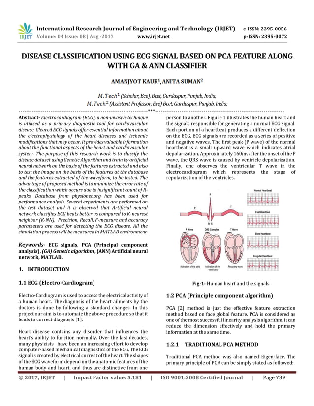Disease Classification using ECG Signal Based on PCA Feature along with GA & ANN Classifier | PDF