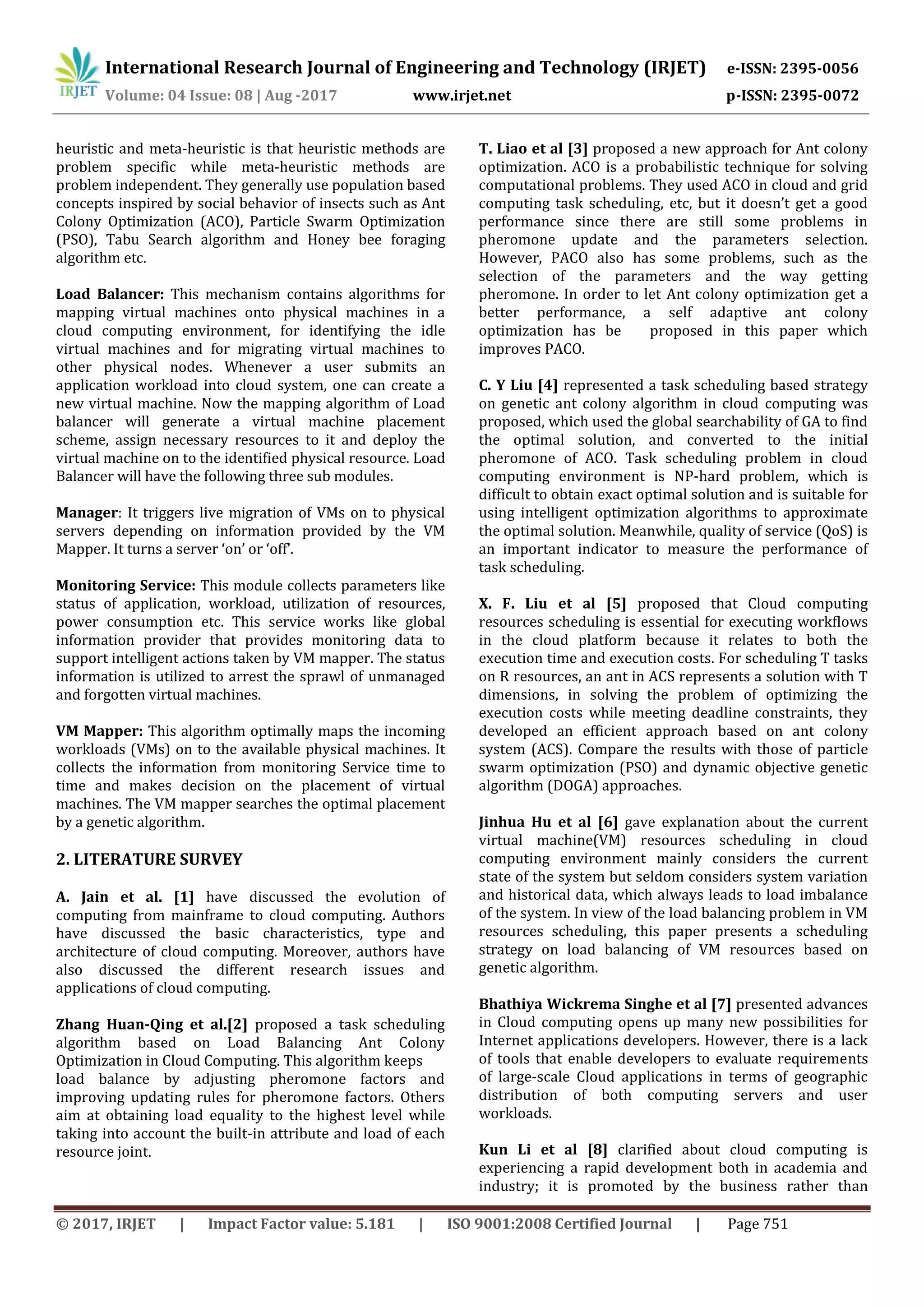 A Review: Metaheuristic Technique in Cloud Computing | PDF
