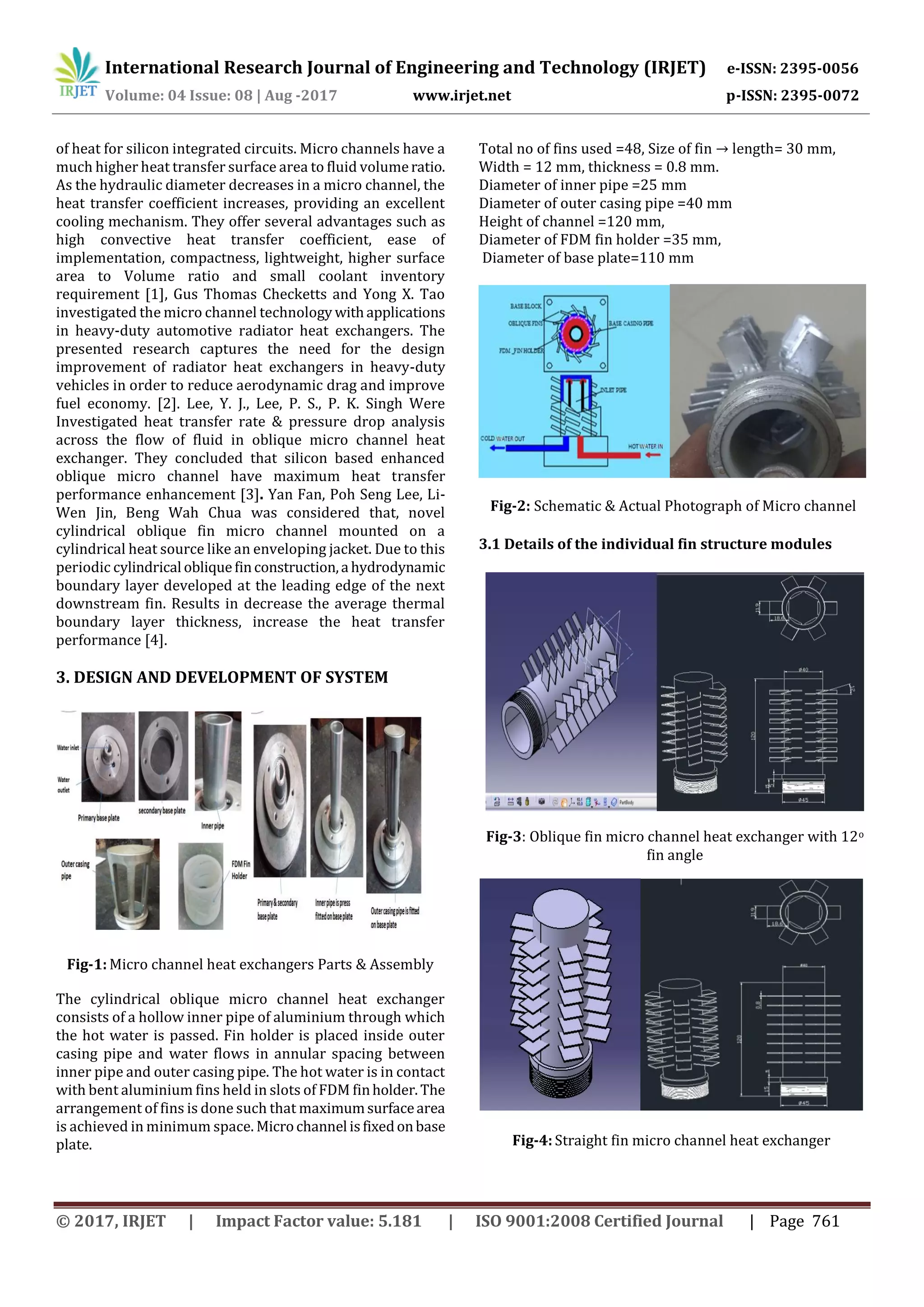 Experimental Investigation on Heat Transfer of Cylindrical Oblique Fin ...