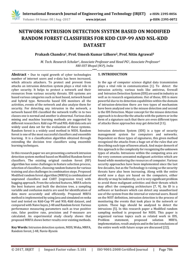 Network Intrusion Detection System Based On Modified Random Forest