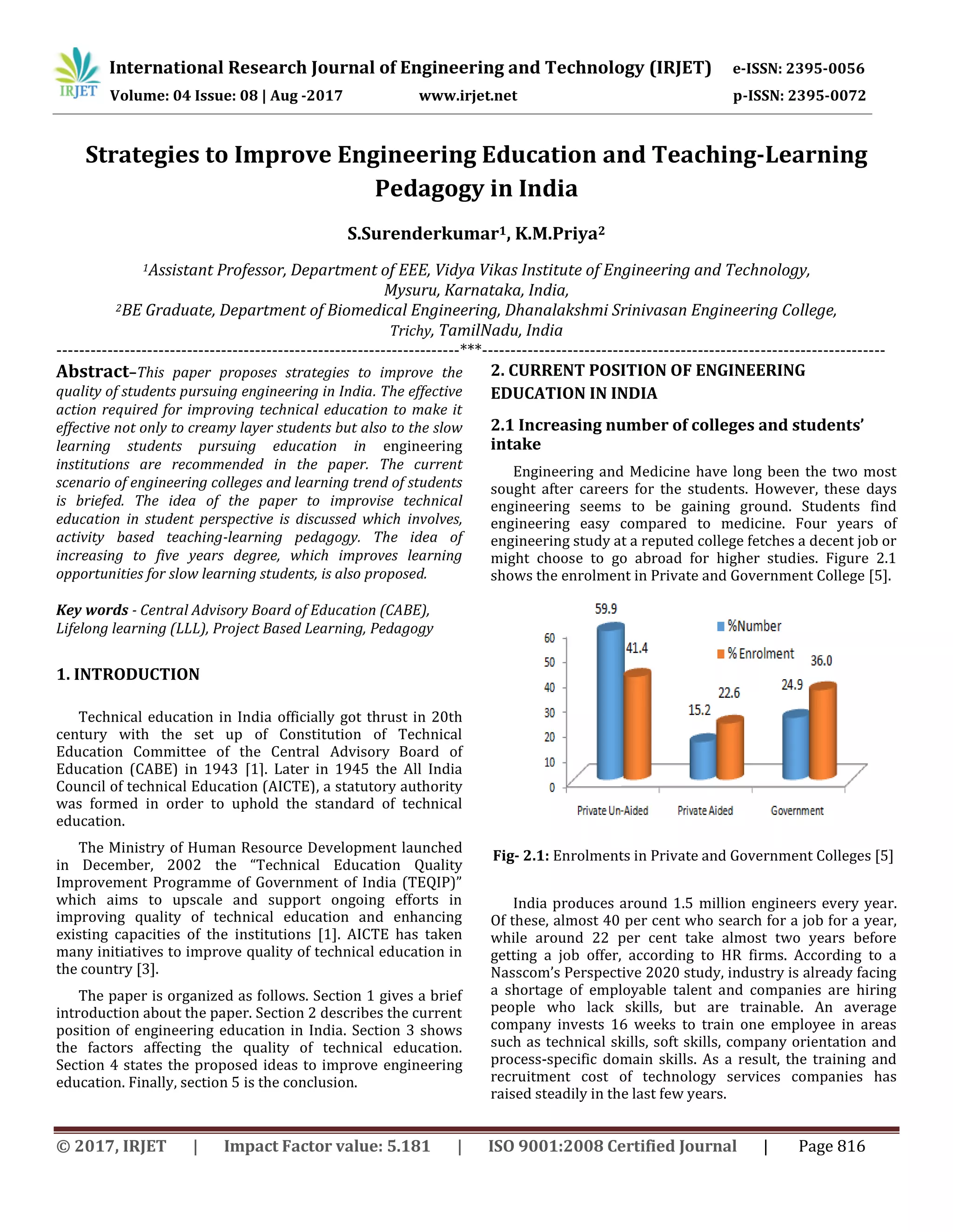 Strategies to Improve Engineering Education and Teaching-Learning ...