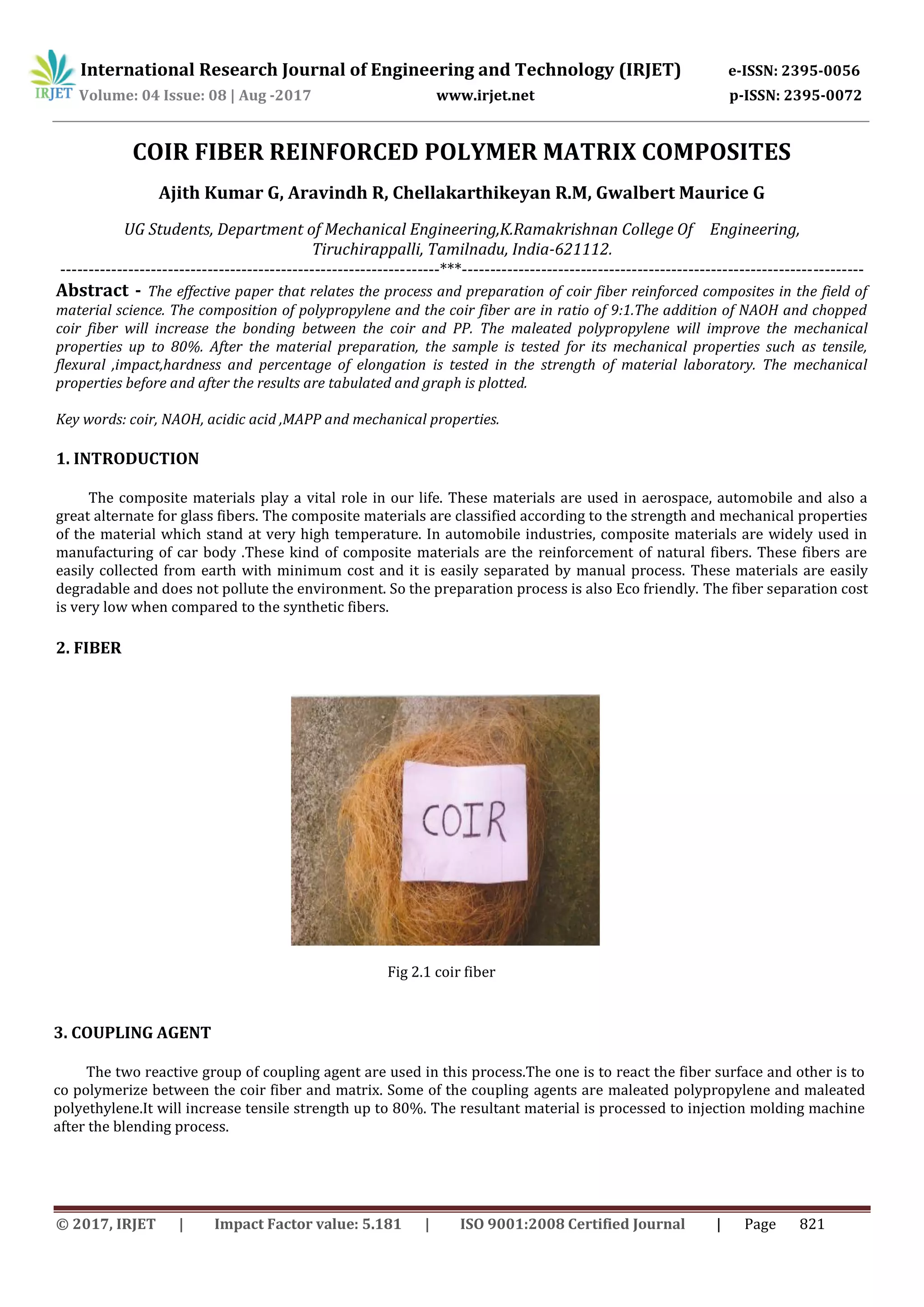 Coir Fiber Reinforced Polymer Matrix Composites | PDF