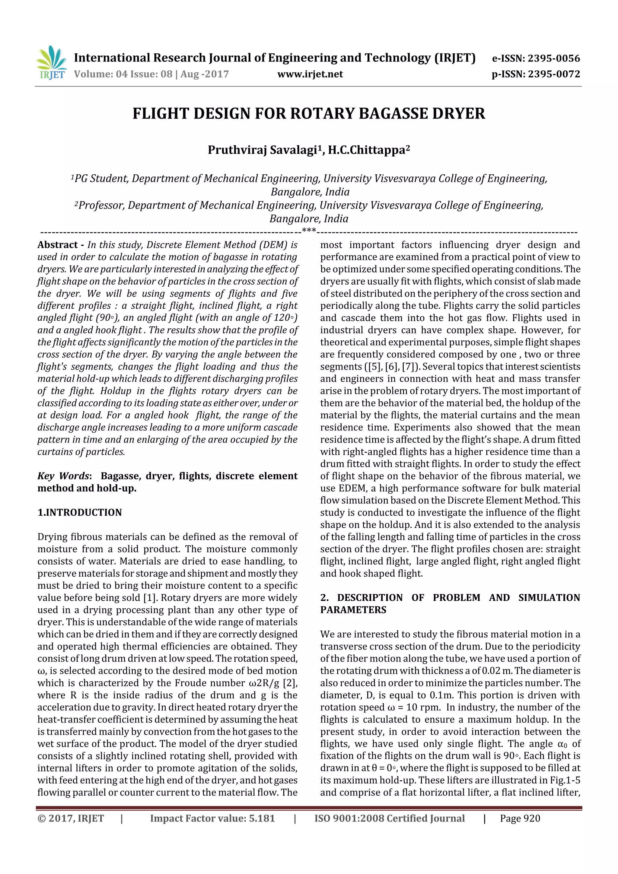 Flight Design for Rotary Bagasse Dryer | PDF