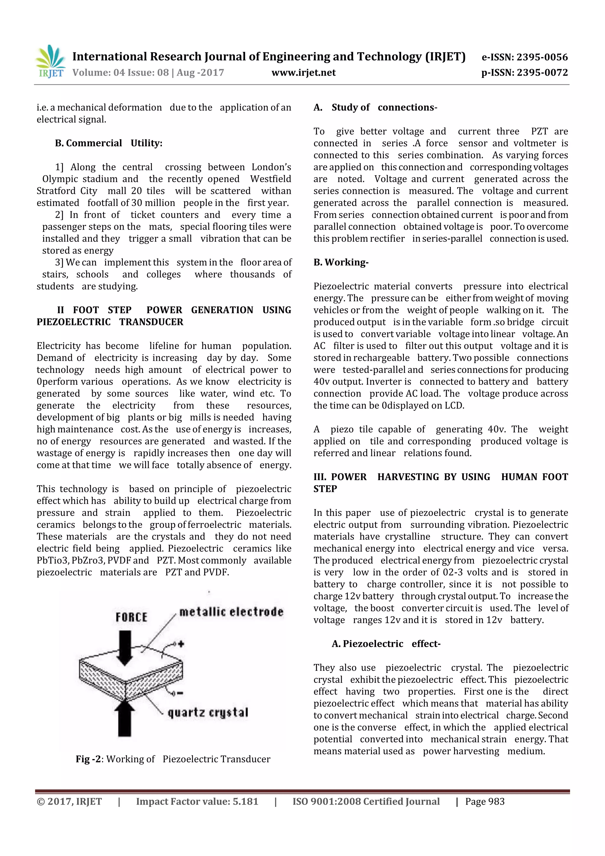 Foot Step Power Generation System using Electronic Device | PDF