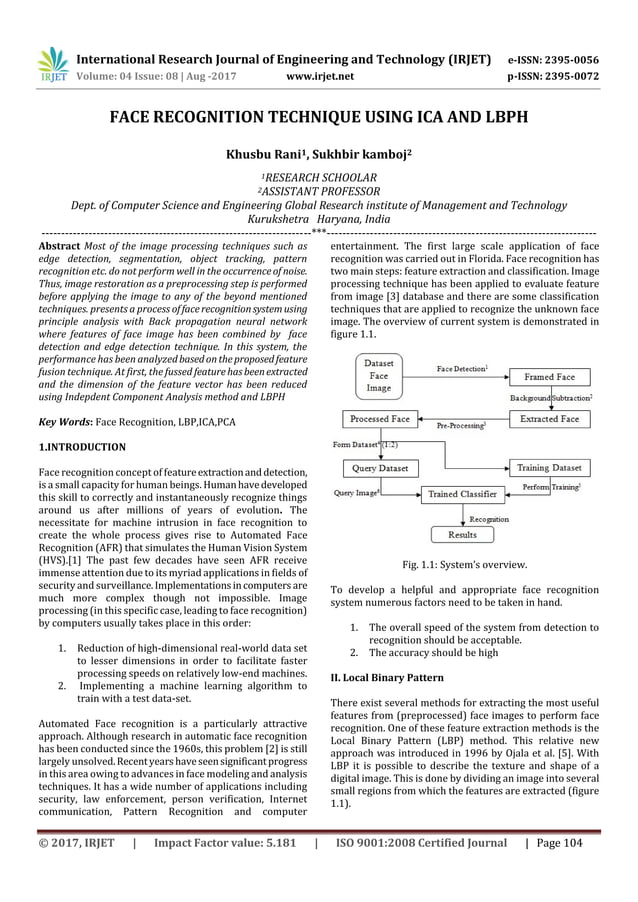 Face Recognition Technique using ICA and LBPH | PDF