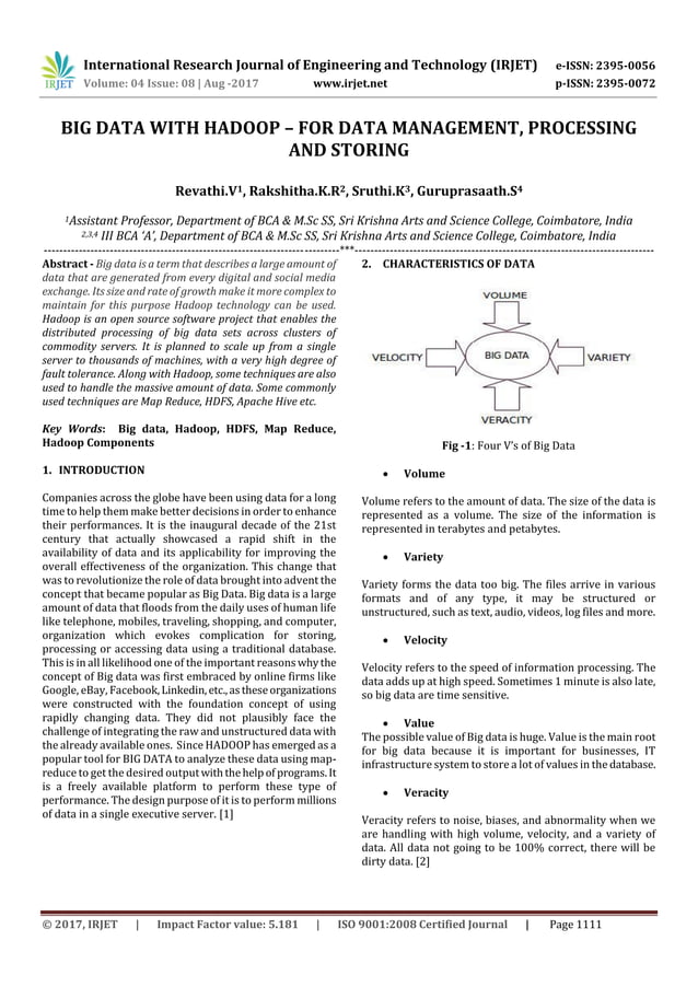 Big Data With Hadoop For Data Management Processing And Storing Pdf
