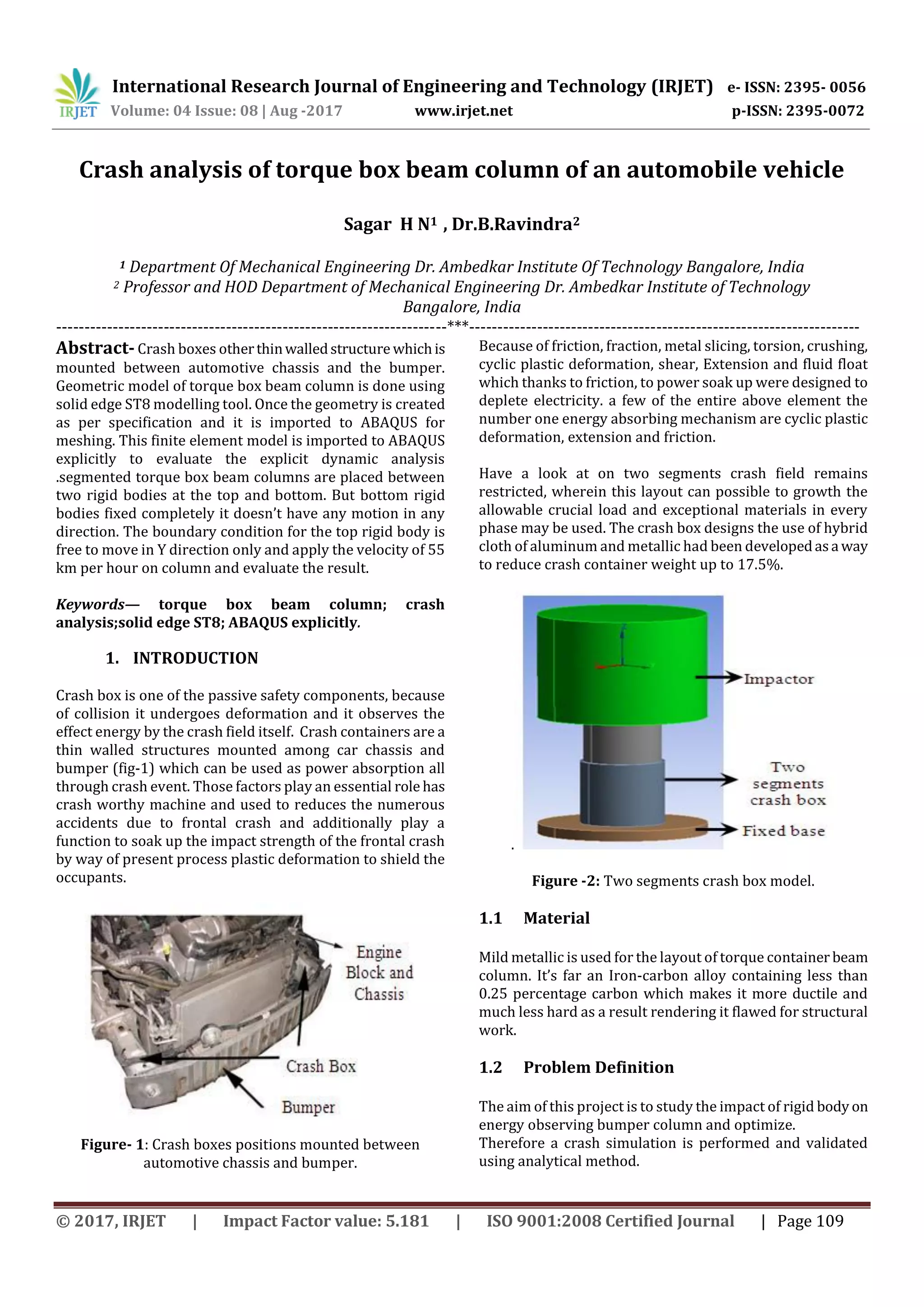 Crash Analysis of Torque Box Beam Column of an Automobile Vehicle | PDF