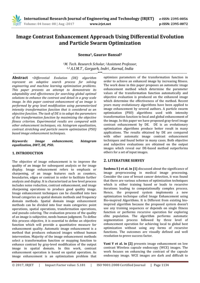 Image Contrast Enhancement Approach using Differential Evolution and Particle Swarm Optimization ...