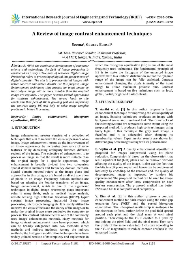A Review of Image Contrast Enhancement Techniques | PDF