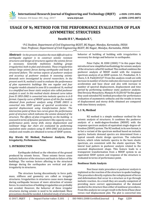 Usage of N2 Method for the Performance Evaluation of Plan Asymmetric Structures | PDF