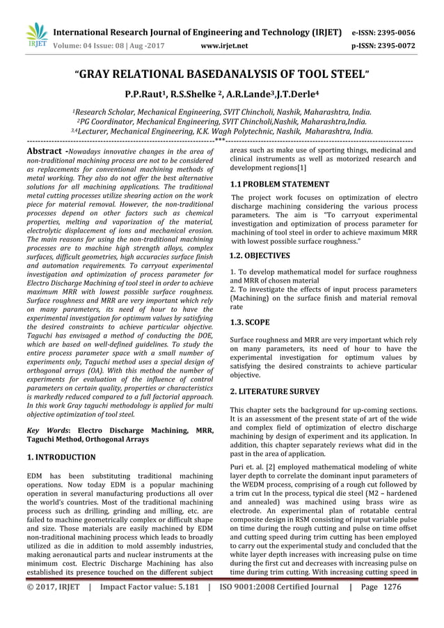 Gray Relational Basedanalysis of Tool Steel | PDF