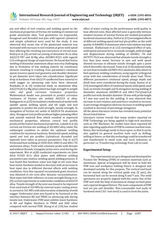 Experimental Investigations of Friction Stir Welding (FSW) on Al 6061 : A Case Study | PDF