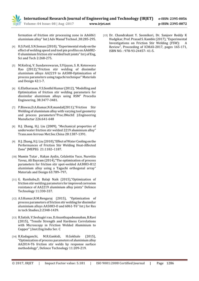 Experimental Investigations of Friction Stir Welding (FSW) on Al 6061 : A Case Study | PDF