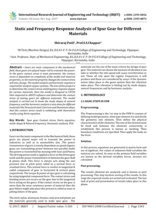 Static and Frequency Response Analysis of Spur Gear for Different ...
