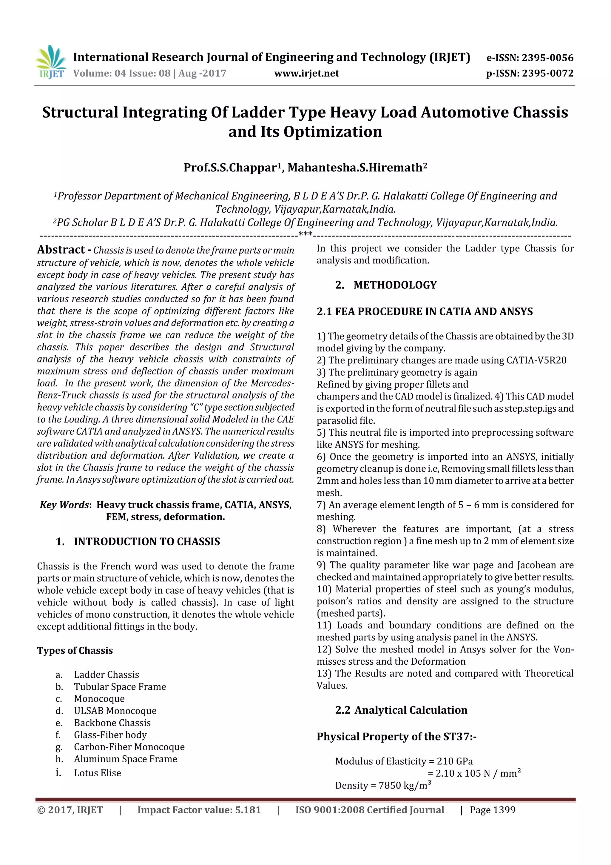 Structural Integrating of Ladder Type Heavy Load Automotive Chassis and ...