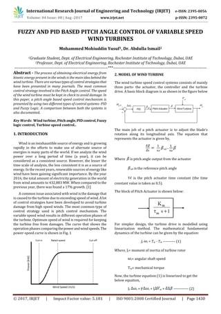 Fuzzy and Pid Based Pitch Angle Control of Variable Speed Wind Turbines | PDF