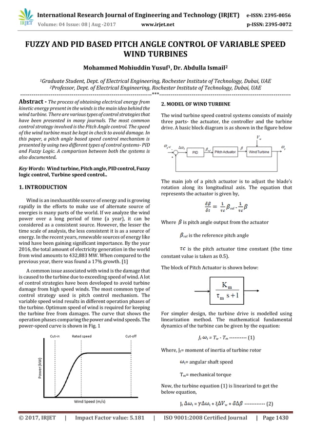 Fuzzy and Pid Based Pitch Angle Control of Variable Speed Wind Turbines | PDF