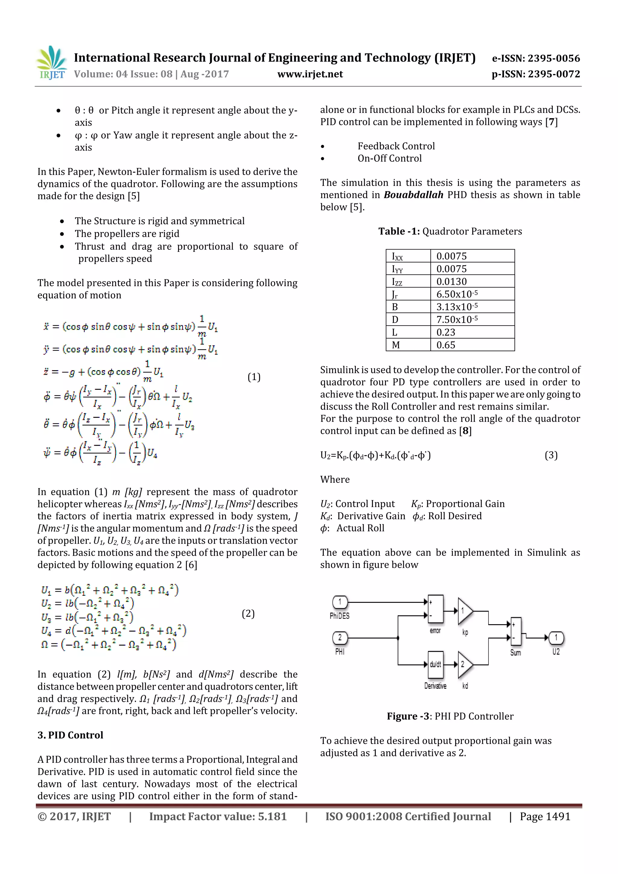 PID Control of A Quadrotor UAV | PDF