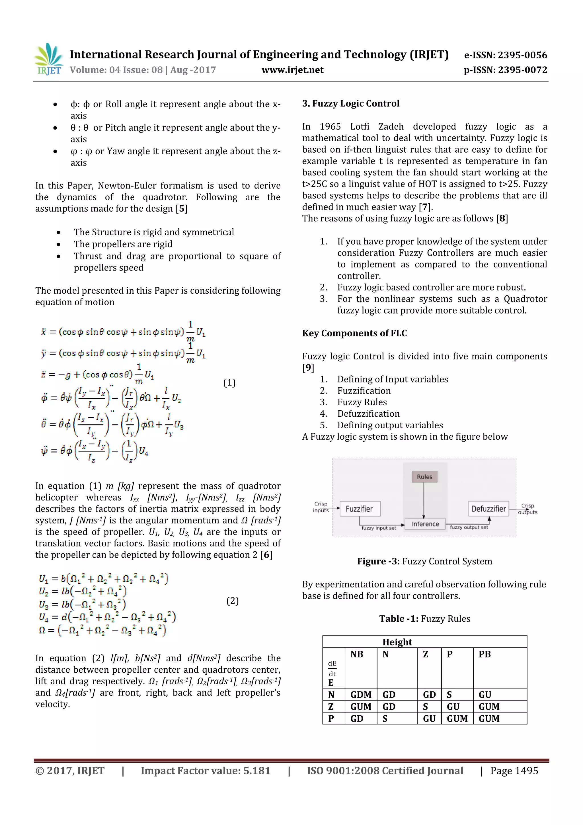 Modeling and Fuzzy Logic Control of a Quadrotor UAV | PDF