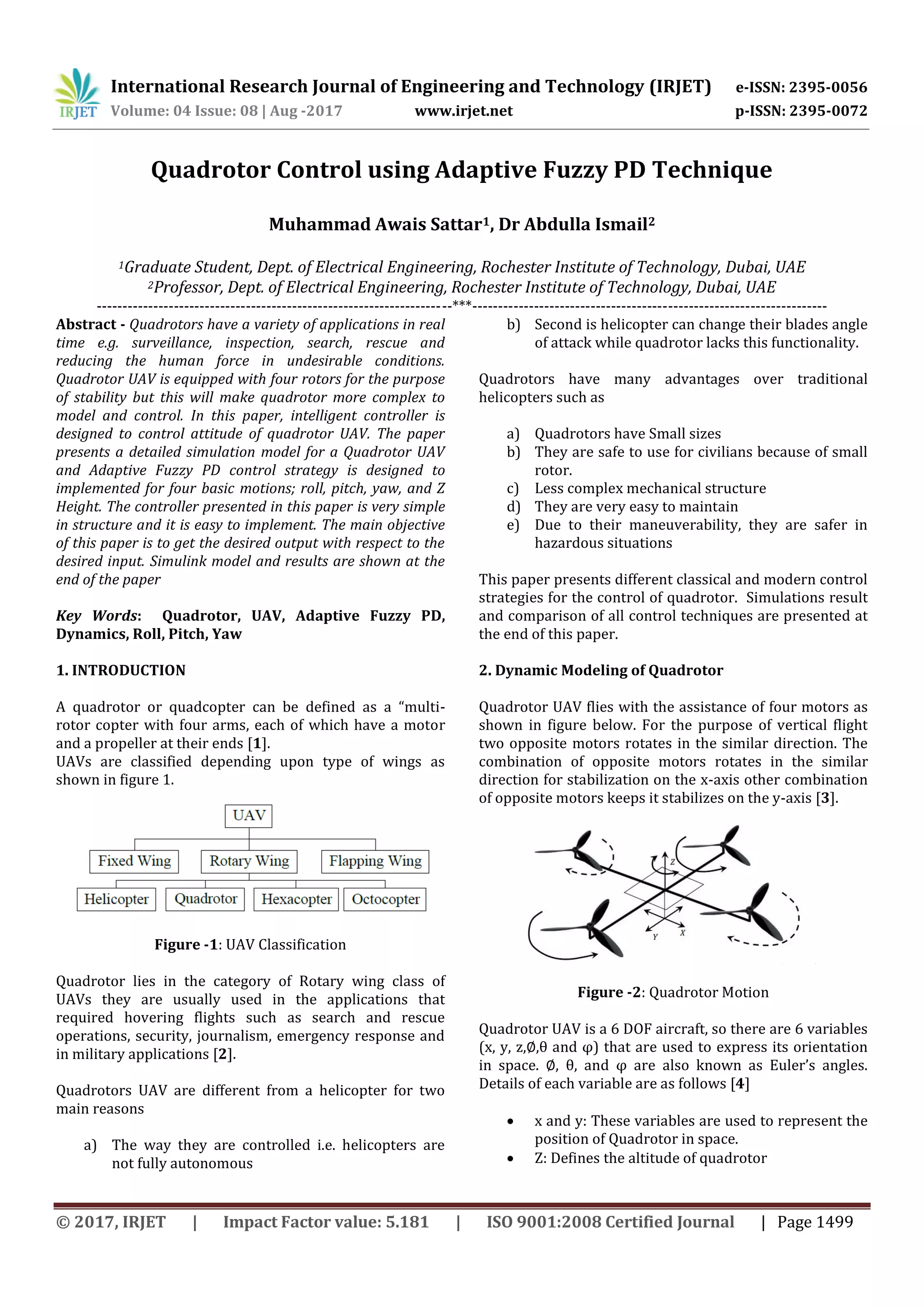 Quadrotor Control using Adaptive Fuzzy PD Technique | PDF | Radio Control | Hobbies & Interests