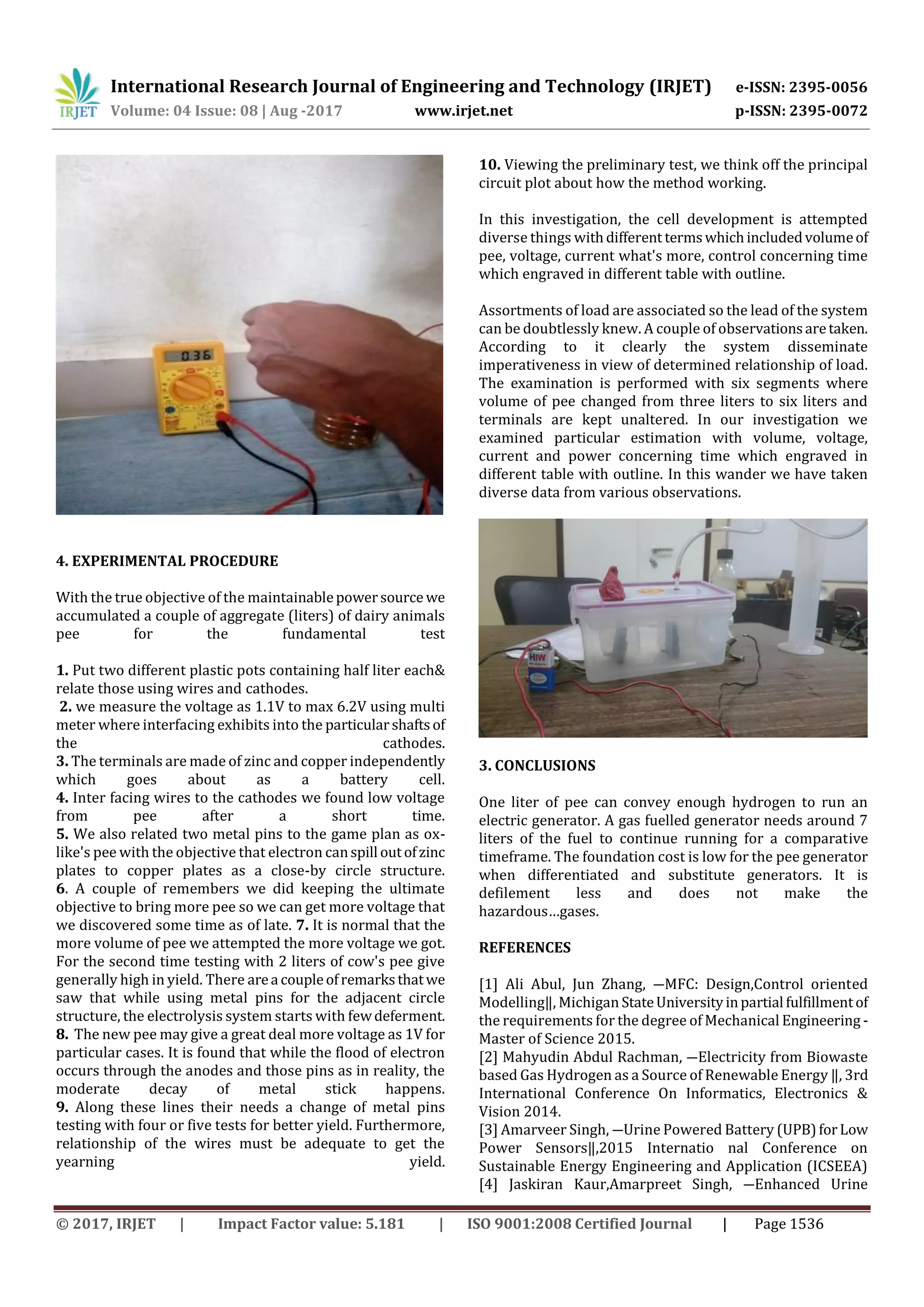 Generation of Hydrogen from Cow Urine | PDF