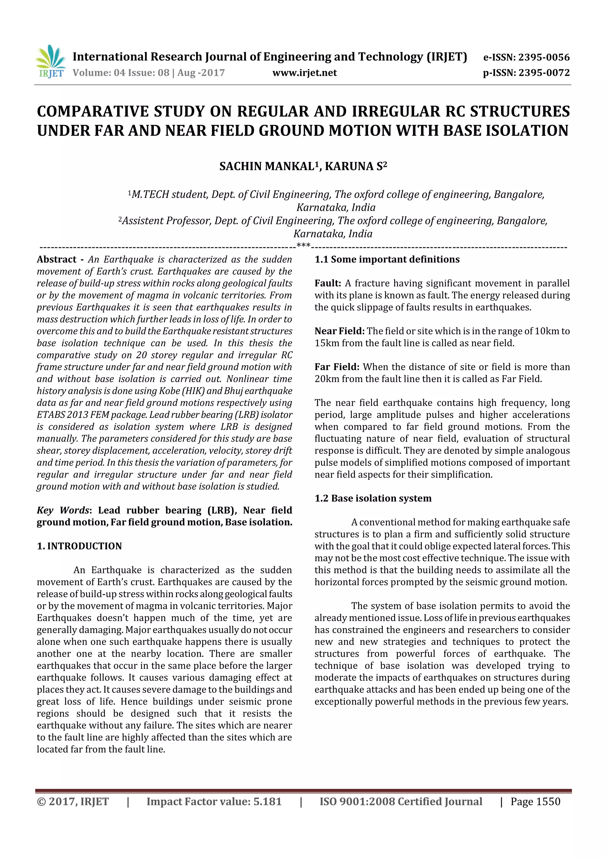 Comparative Study on Regular and Irregular RC Structures Under Far and Near Field Ground Motion ...