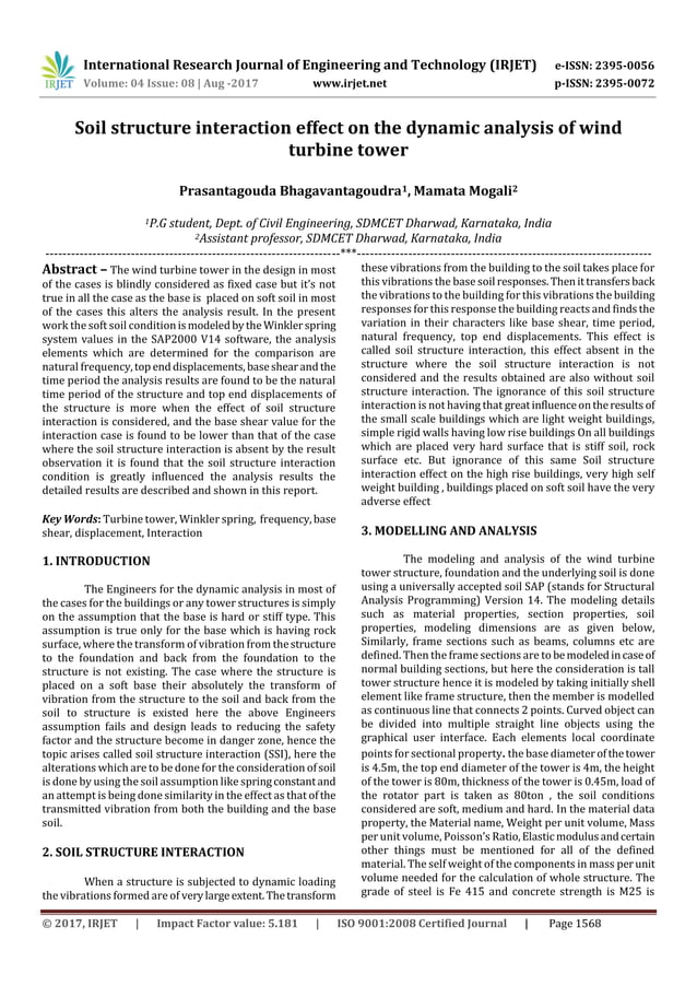 Soil Structure Interaction Effect on the Dynamic Analysis of Wind Turbine Tower | PDF