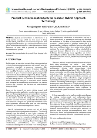 Product Recommendation Systems based on Hybrid Approach Technology | PDF