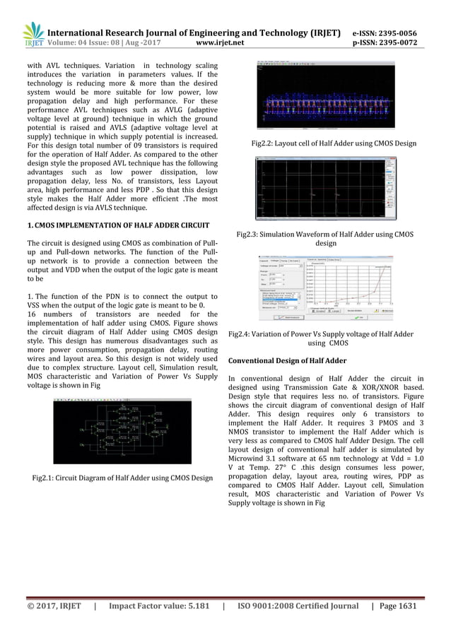 Design & Simulation of Half Adder Circuit using AVL Technique Based on ...
