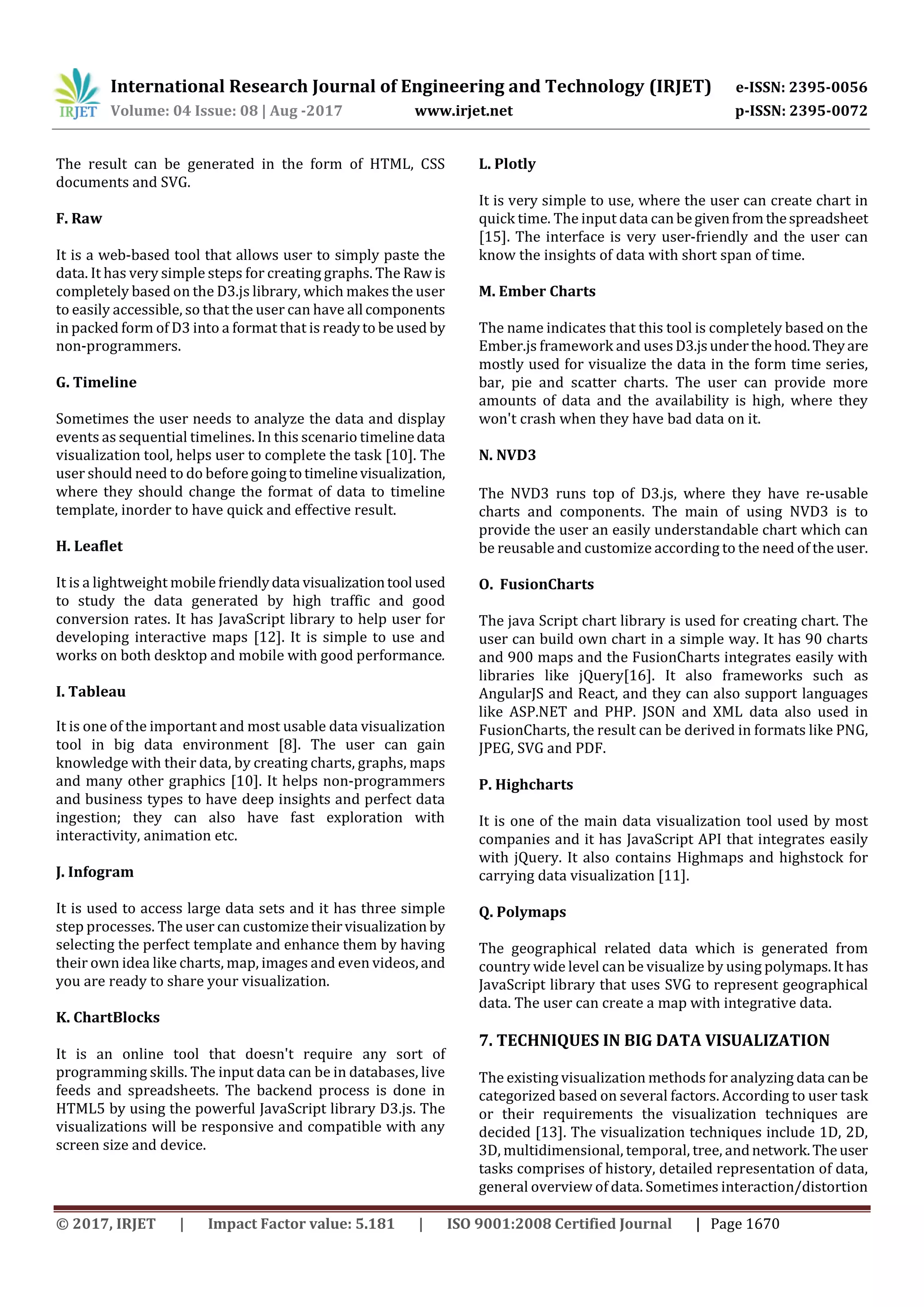Data Visualization Tools and Techniques for Datasets in Big Data | PDF