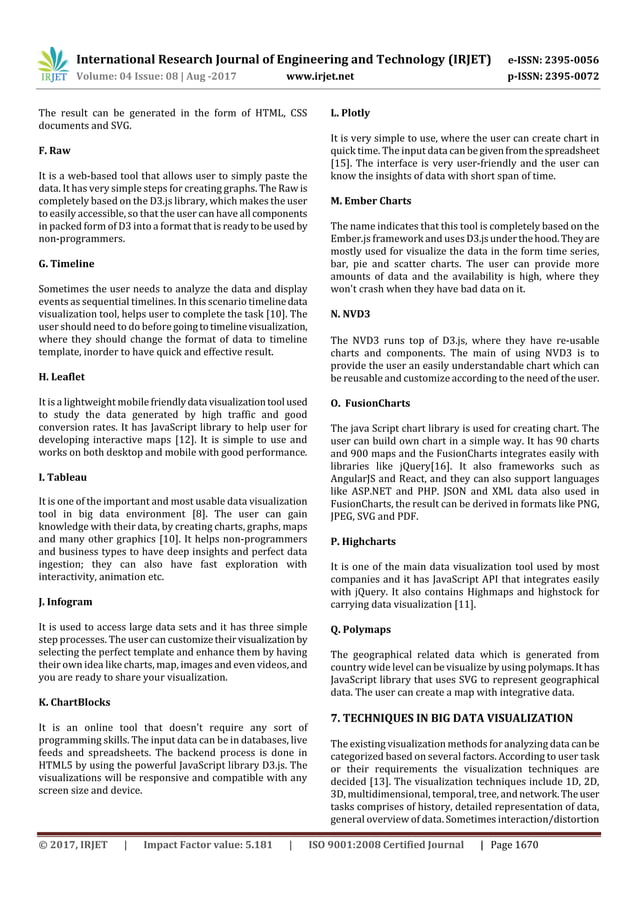 Data Visualization Tools and Techniques for Datasets in Big Data | PDF
