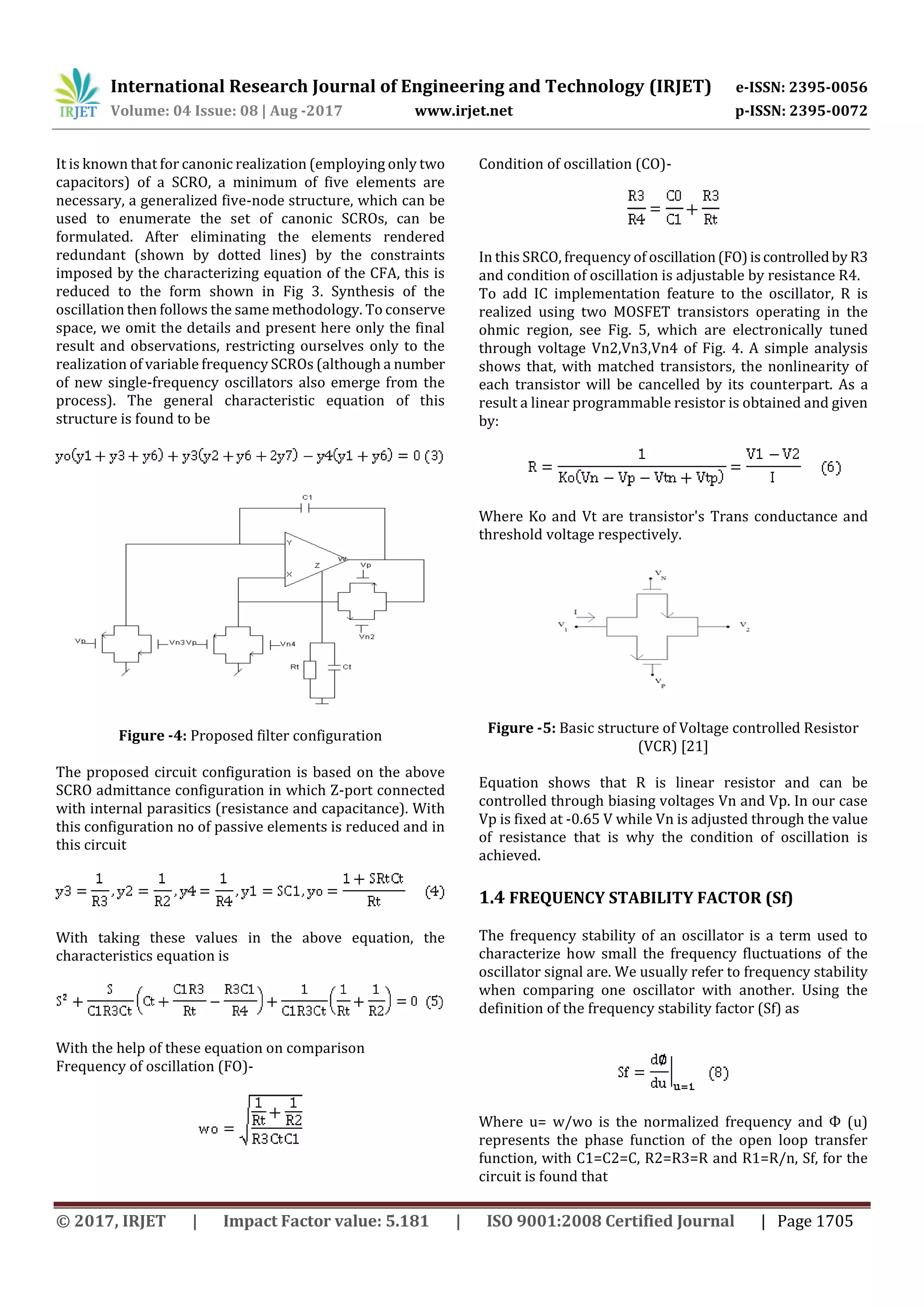 CFOA based Mos-C Single Resistance Controlled Sinusoidal Oscillator | PDF