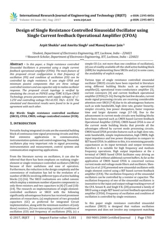 CFOA based Mos-C Single Resistance Controlled Sinusoidal Oscillator | PDF